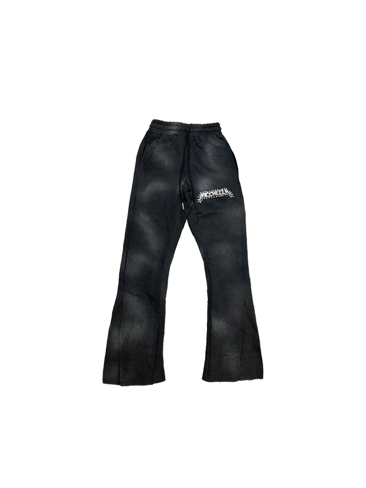 Chezza Clouded Rhinestone Flared Sweat Pants (Black) – Ricchezza Forever